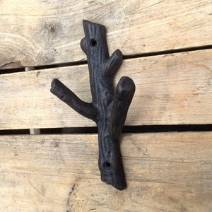 Large Tree Branch Wall Hook, Rustic Branch Hooks, Cast Iron Tree Branch ...
