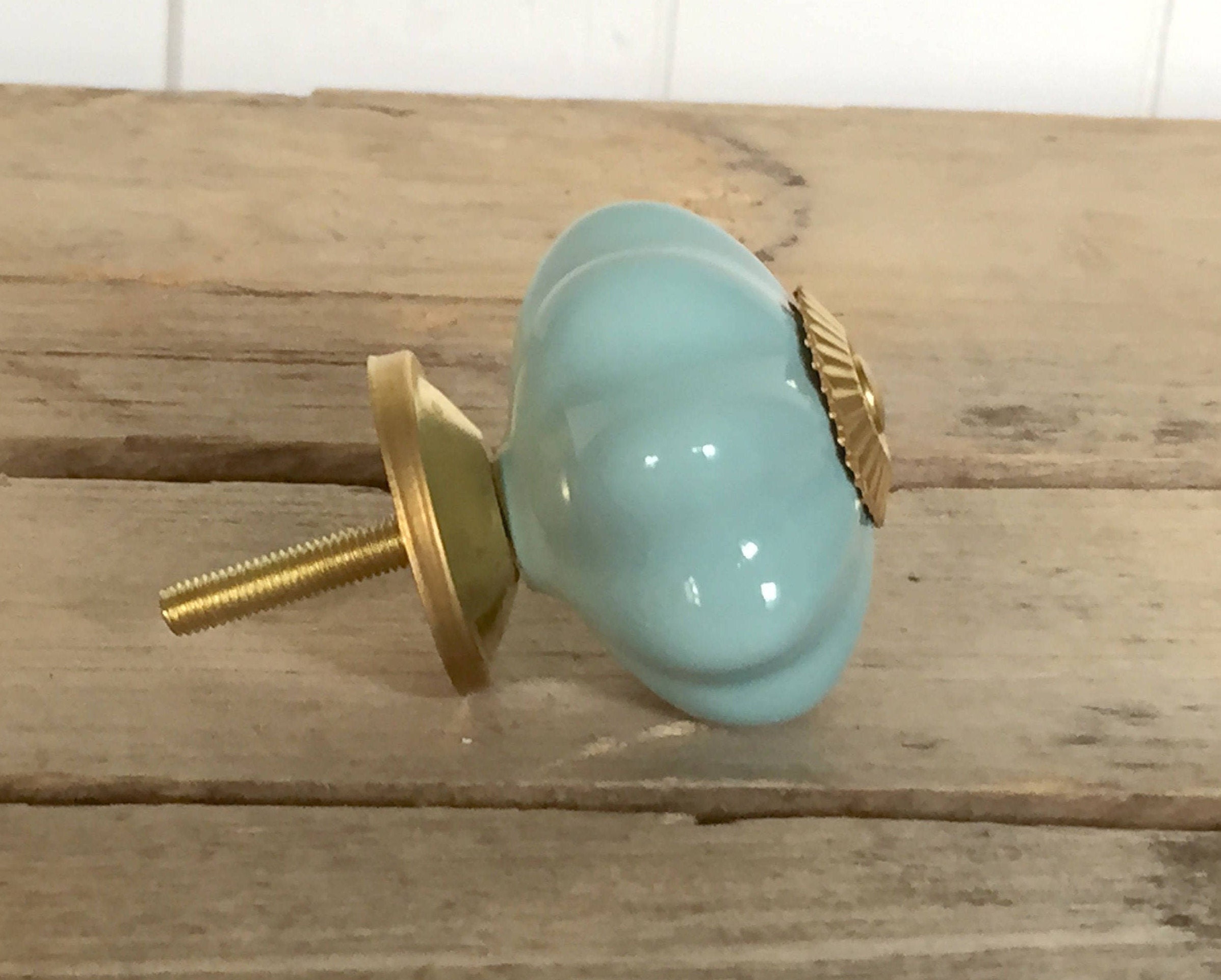 Turquoise and Gold Ceramic Drawer Knob