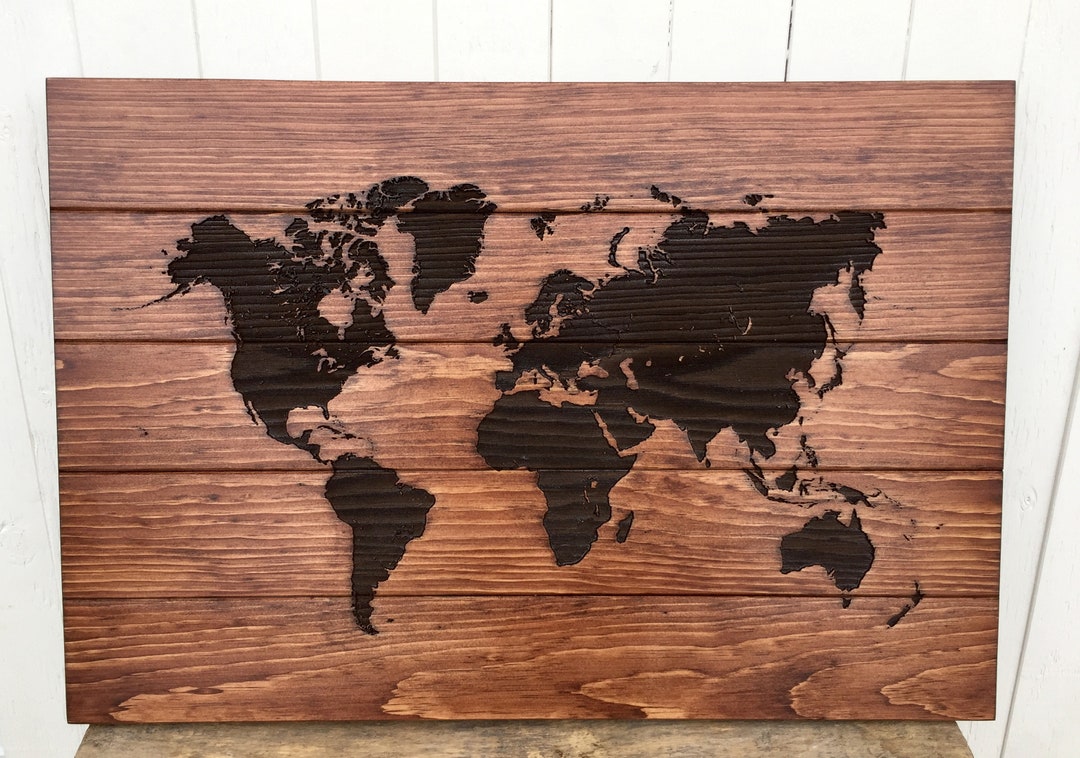 Wooden World Map Sign, Large World Map Sign, Wooden Sign, Rustic Wall ...