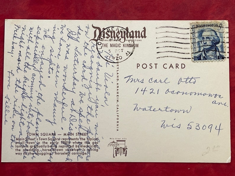 Vintage Disneyland Main Street U.S.A. Postcard Town Square Omnibus - Etsy