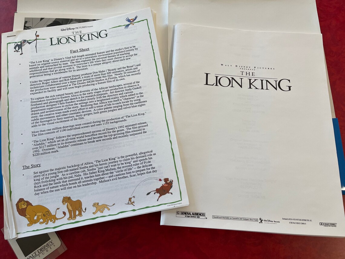 Walt Disneys the Lion King Film Movie Press Kit Media Folder - Etsy
