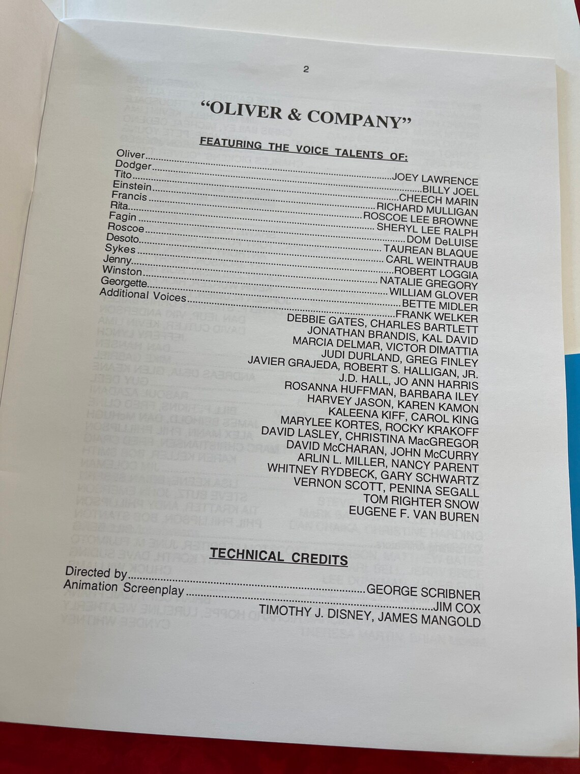Walt Disneys Oliver & Company Movie Fold Out Press Kit Media Folder ...
