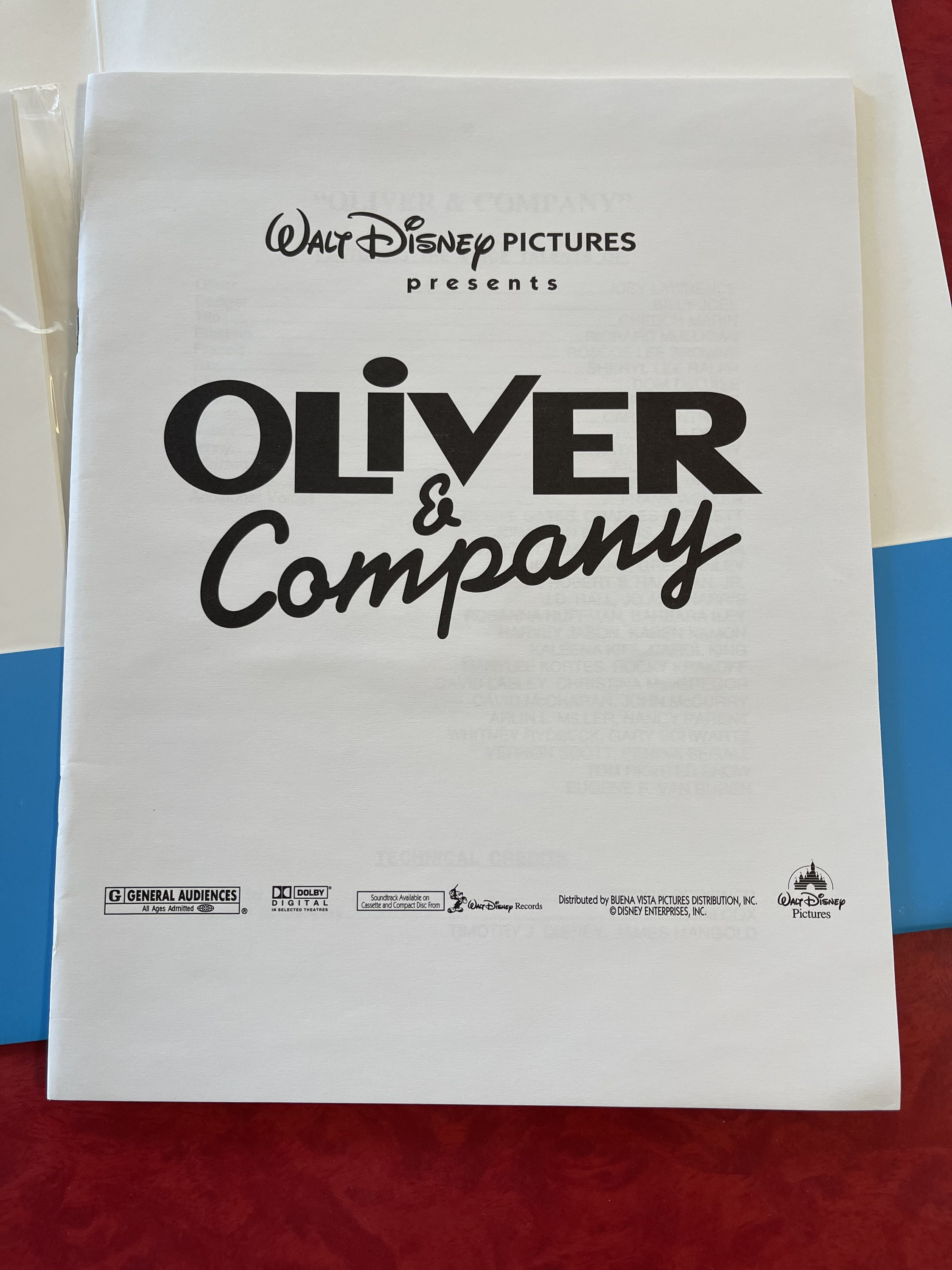 Walt Disneys Oliver & Company Movie Fold Out Press Kit Media Folder ...