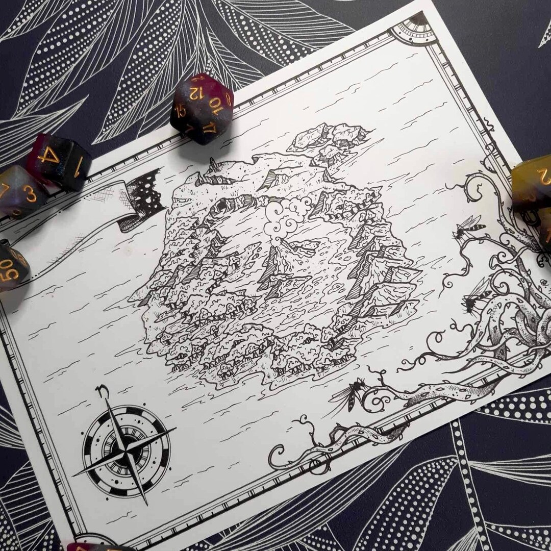 Bug Bite Island, Fantasy Map for RPG and Colouring Page. Digital ...