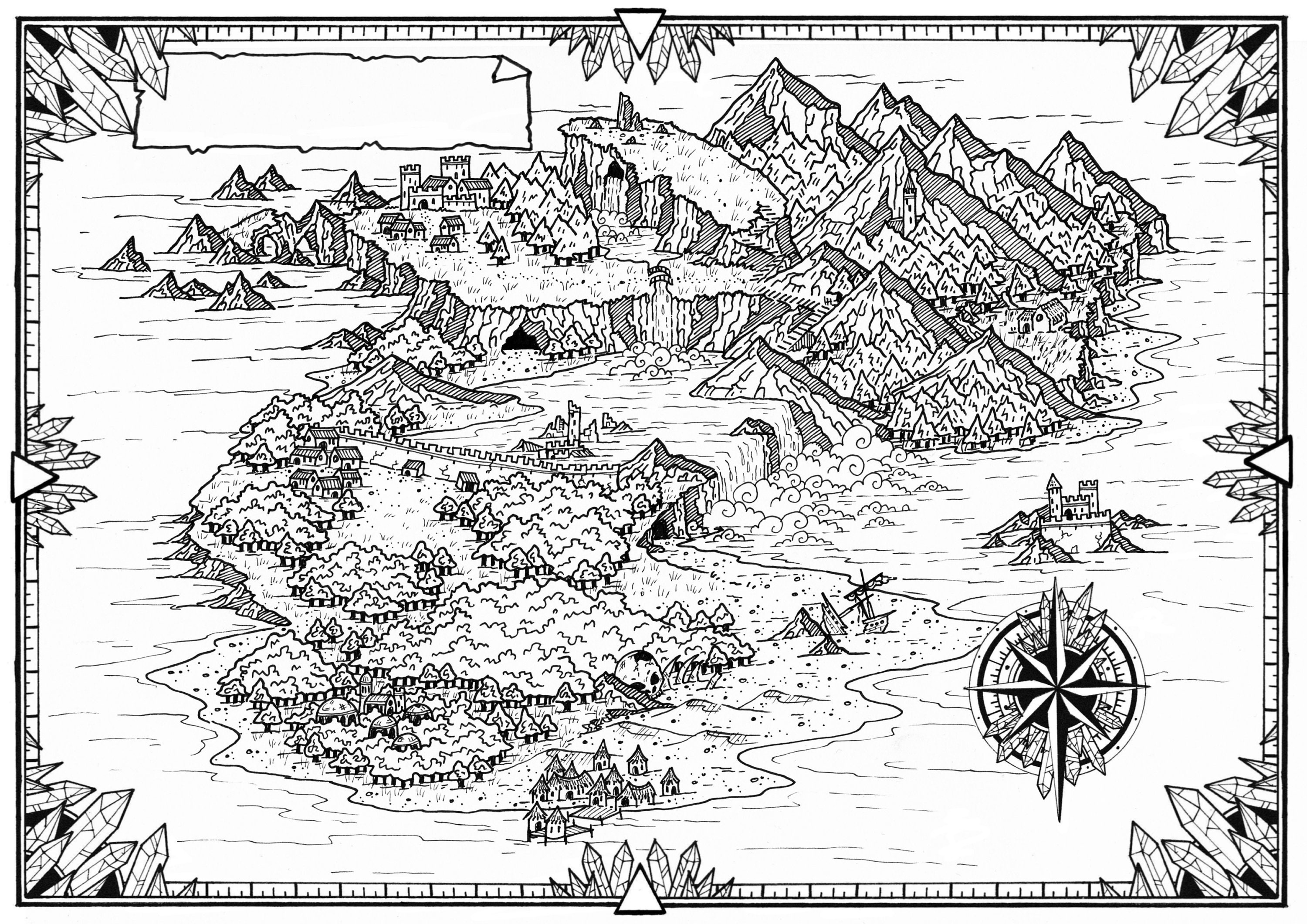 Cascata, Fantasy Map for RPG and Colouring Page. Digital Download - Etsy