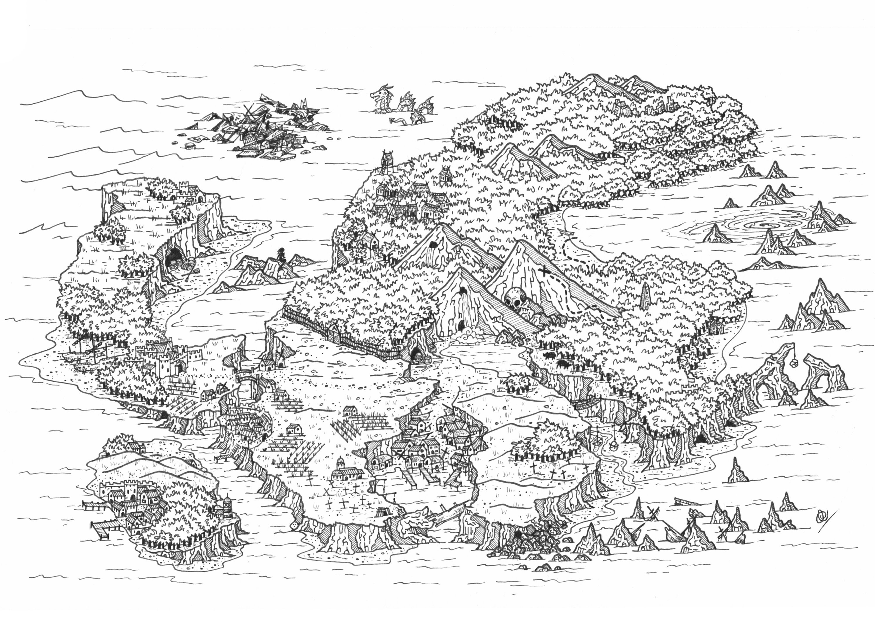 Pirate Island Map. A4 Colouring Page, RPG Map - Etsy