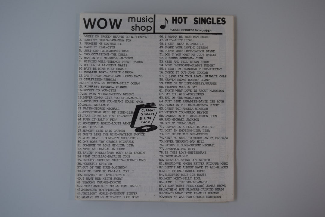 WOW Music Shop Vintage Hot Singles List - Hot Dance / Top Pop Albums ...