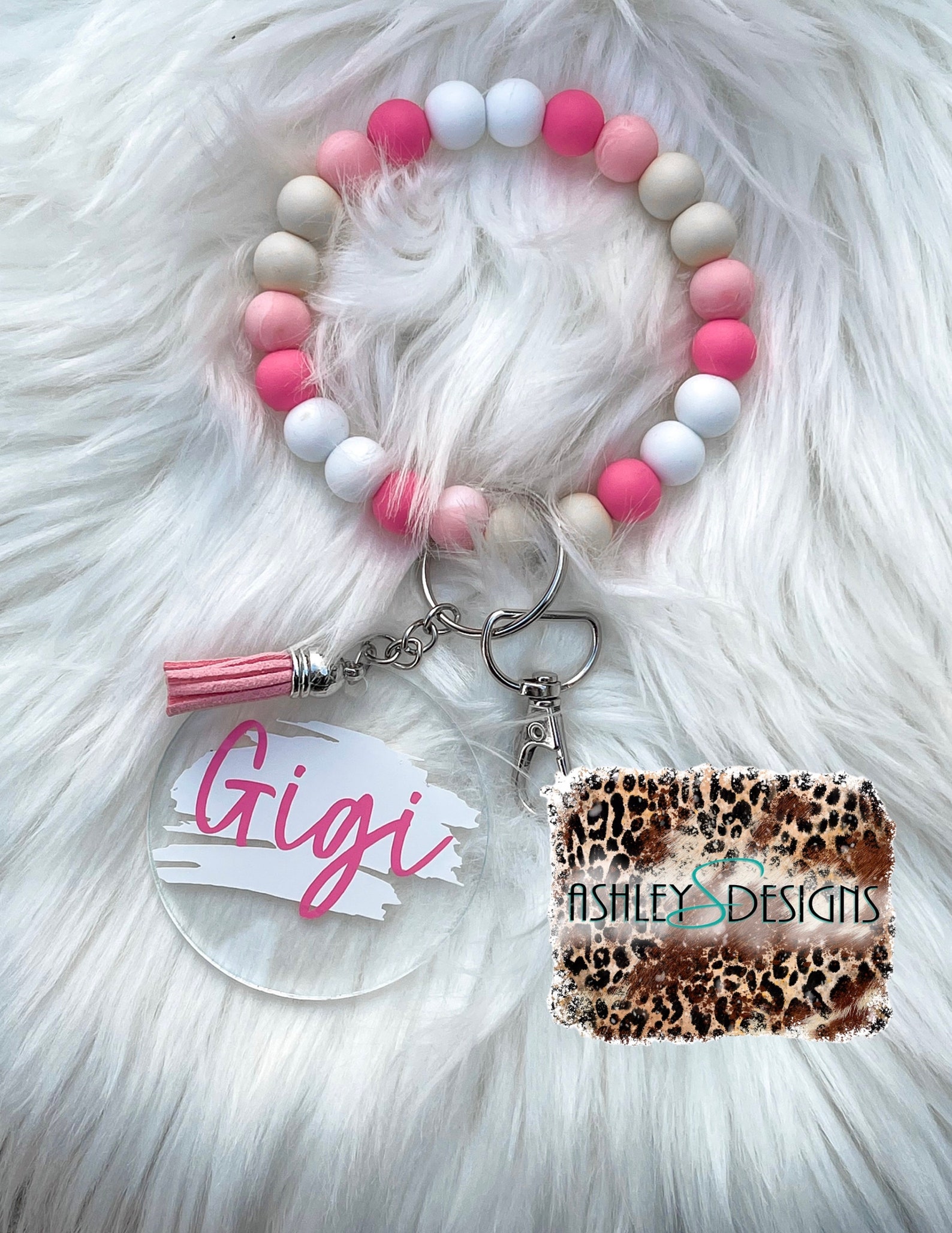Silicone Bead Bracelet Keychain Bracelet Keychain Keyring - Etsy