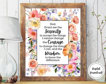 Serenity Prayer Printable Wall Art, Recovery Digital Download, Christian Wall Art, AA NA ...