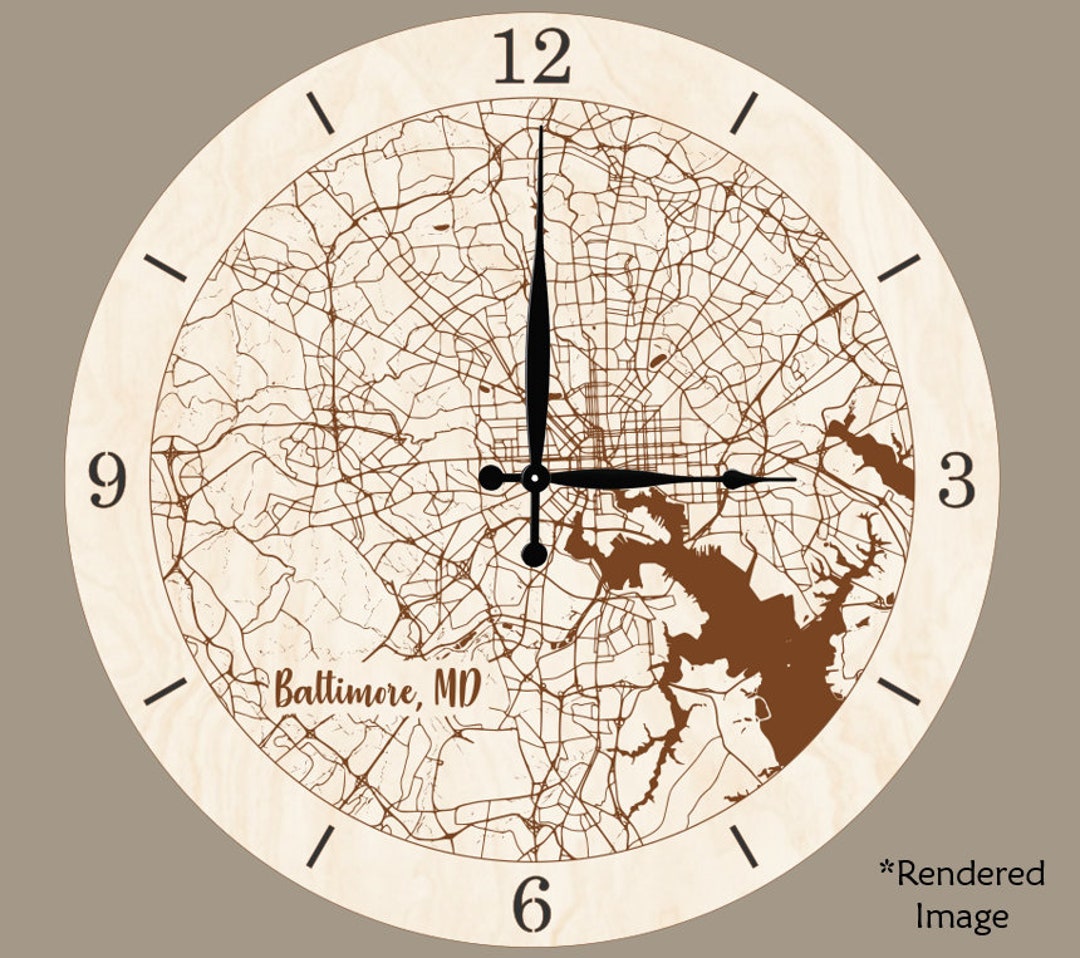 Baltimore Wall Clock Laser Etched Map Clock Baltimore MD - Etsy
