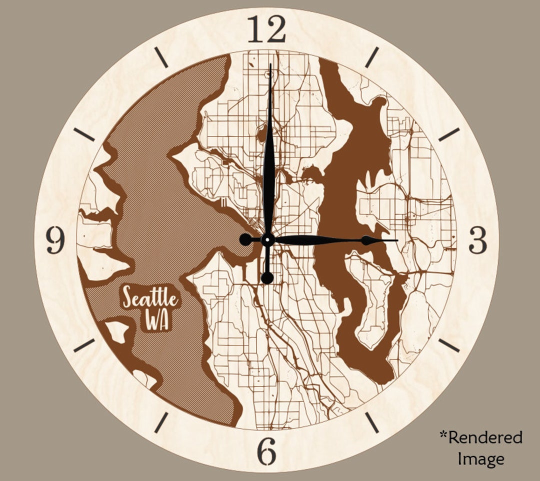 Seattle Wall Clock Laser Etched Map Clock Seattle WA Puget - Etsy