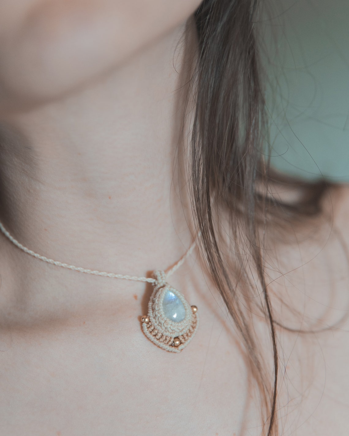 Small Moonstone Macrame Necklace Rainbow Moonstone Amulet - Etsy