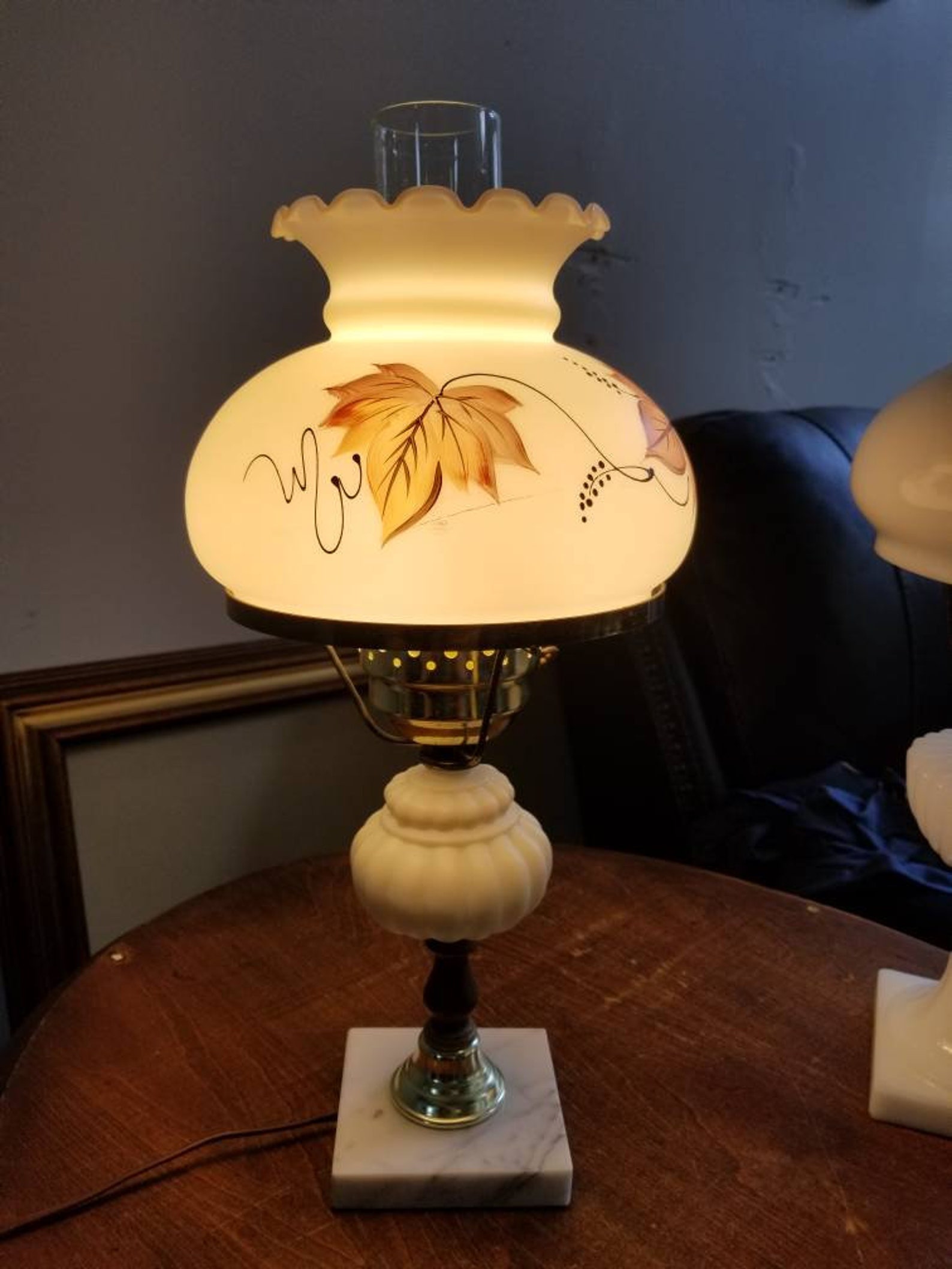 Vintage Electric Hurricane Style Lamp With Leaf Design - Etsy