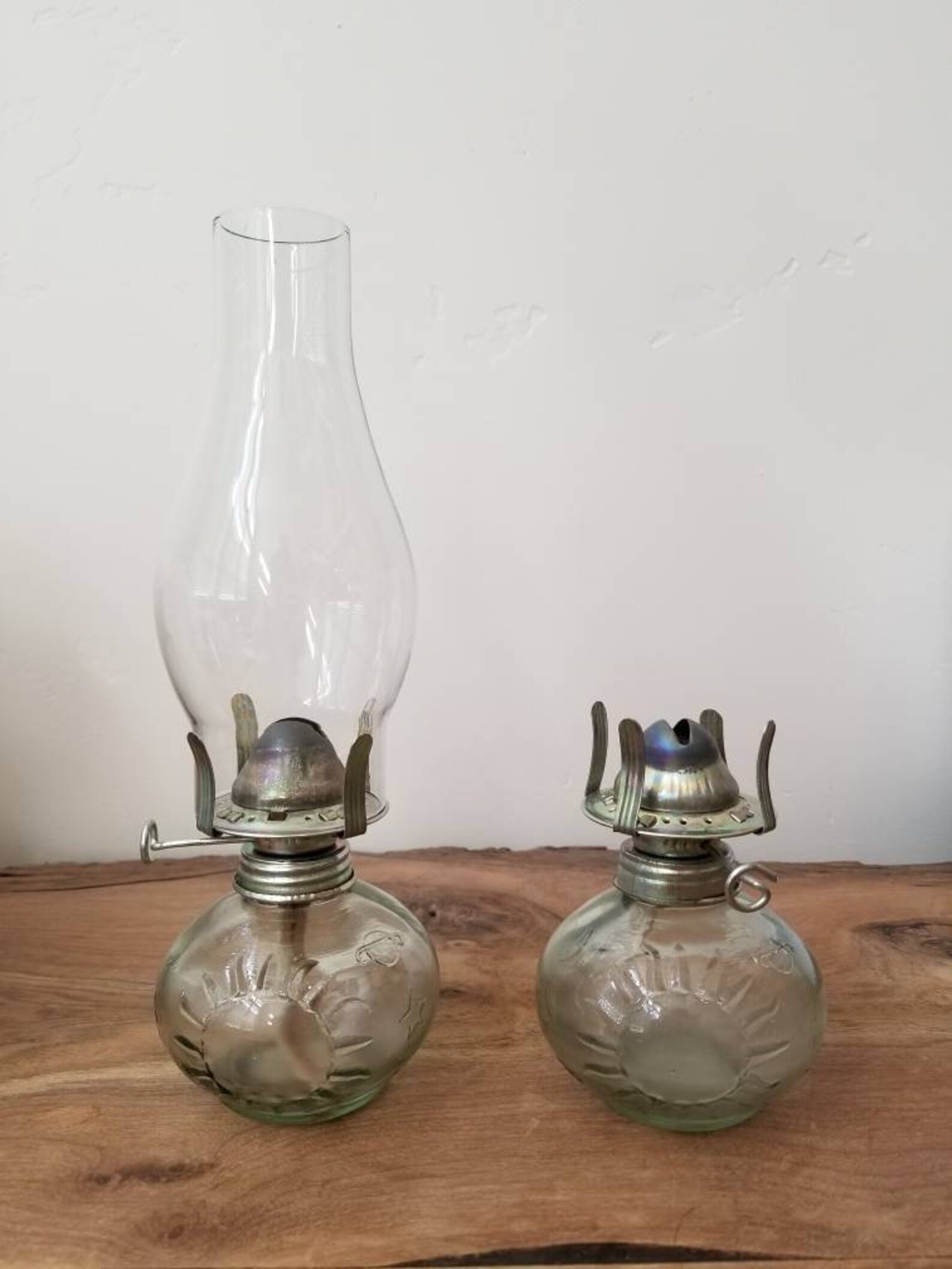 Set of 2 Vintage Clear Glass Mini Oil Lamps with Sun Moon | Etsy