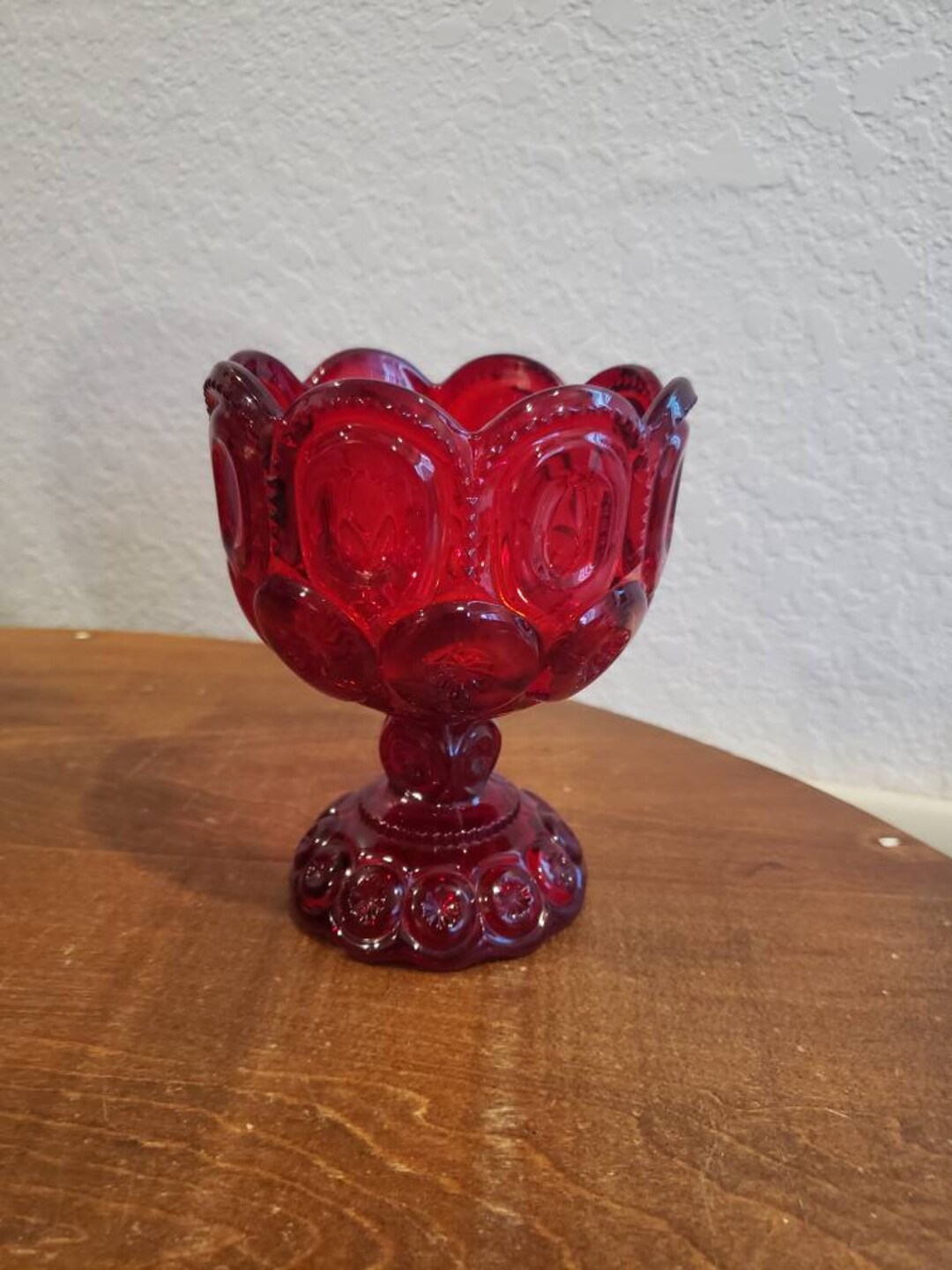 Vintage LE Smith Ruby Red Moon and Stars Footed Compote - Etsy