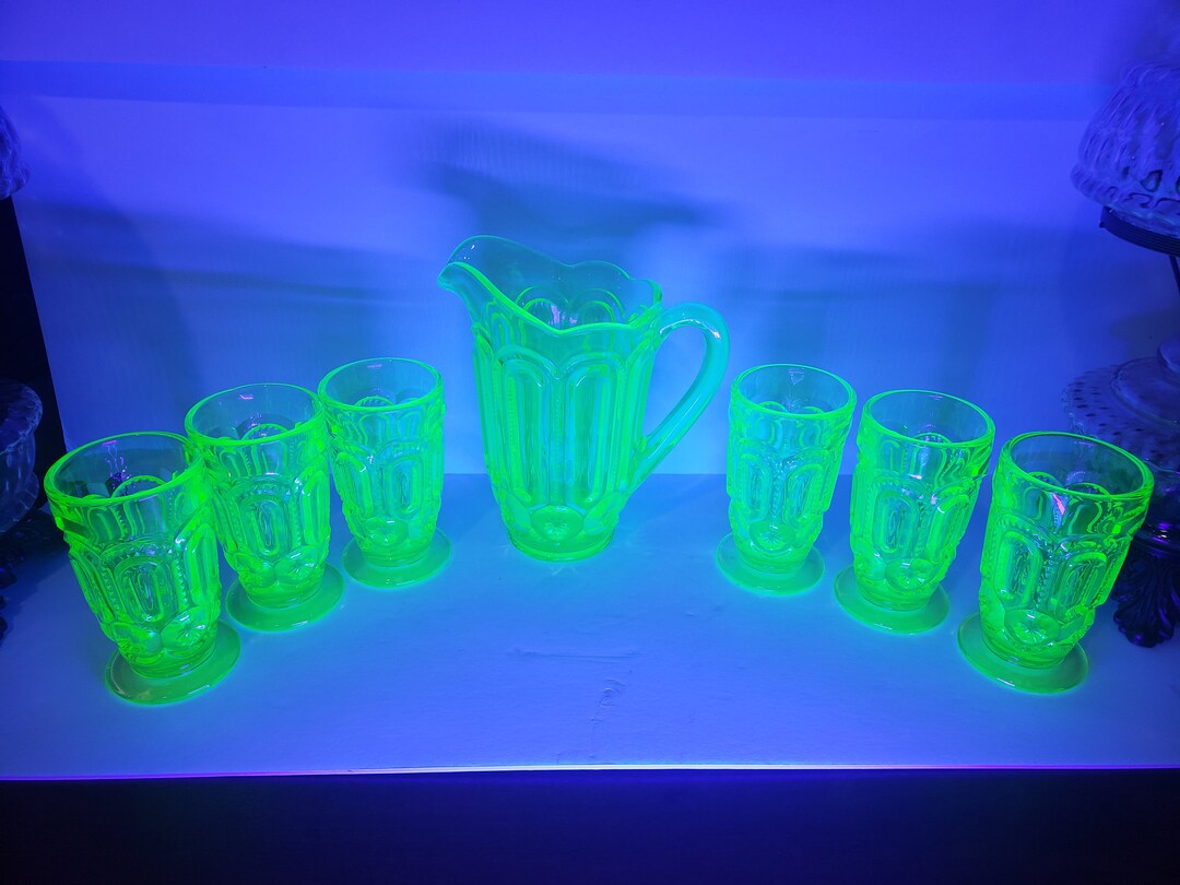 7 Piece Weishar Moon & Stars Vaseline Glass Pitcher and Glass - Etsy