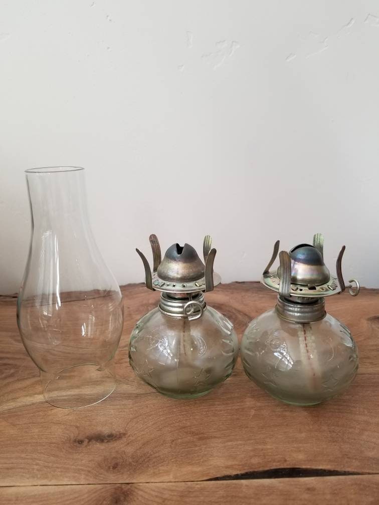 Set of 2 Vintage Clear Glass Mini Oil Lamps with Sun Moon | Etsy
