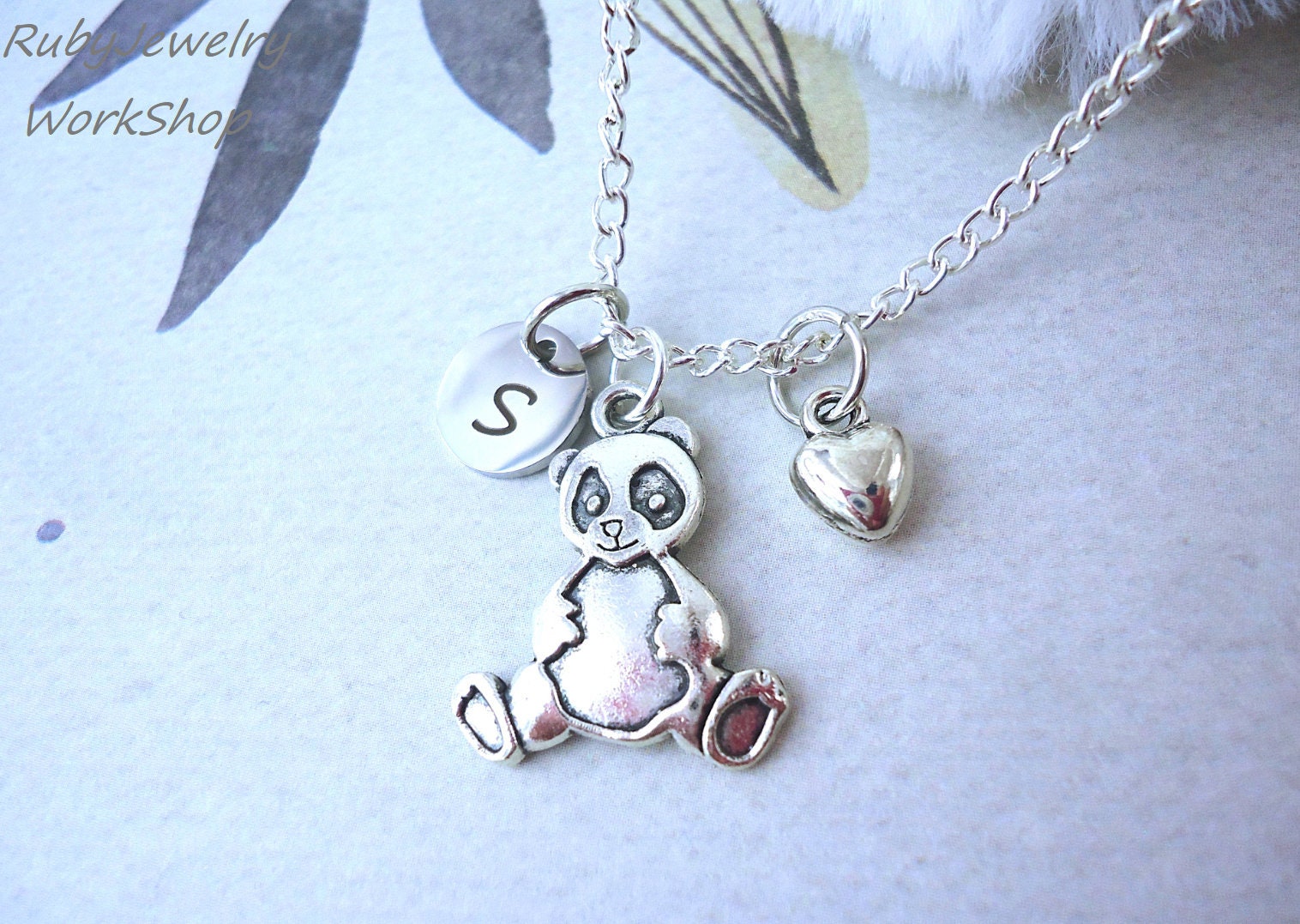 Personalized Panda Chain Necklace w/ Initial Letter | Etsy