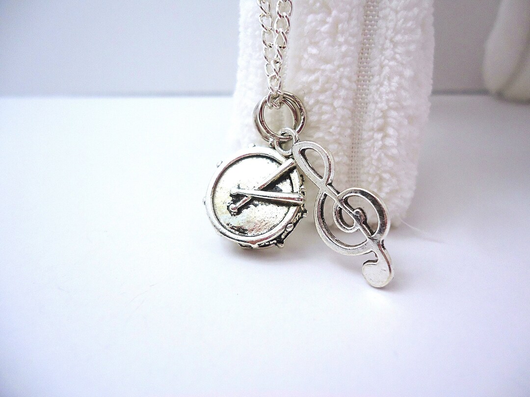 Custom Drum & Music Note Chain Necklace 3D Drum Charm initial ...