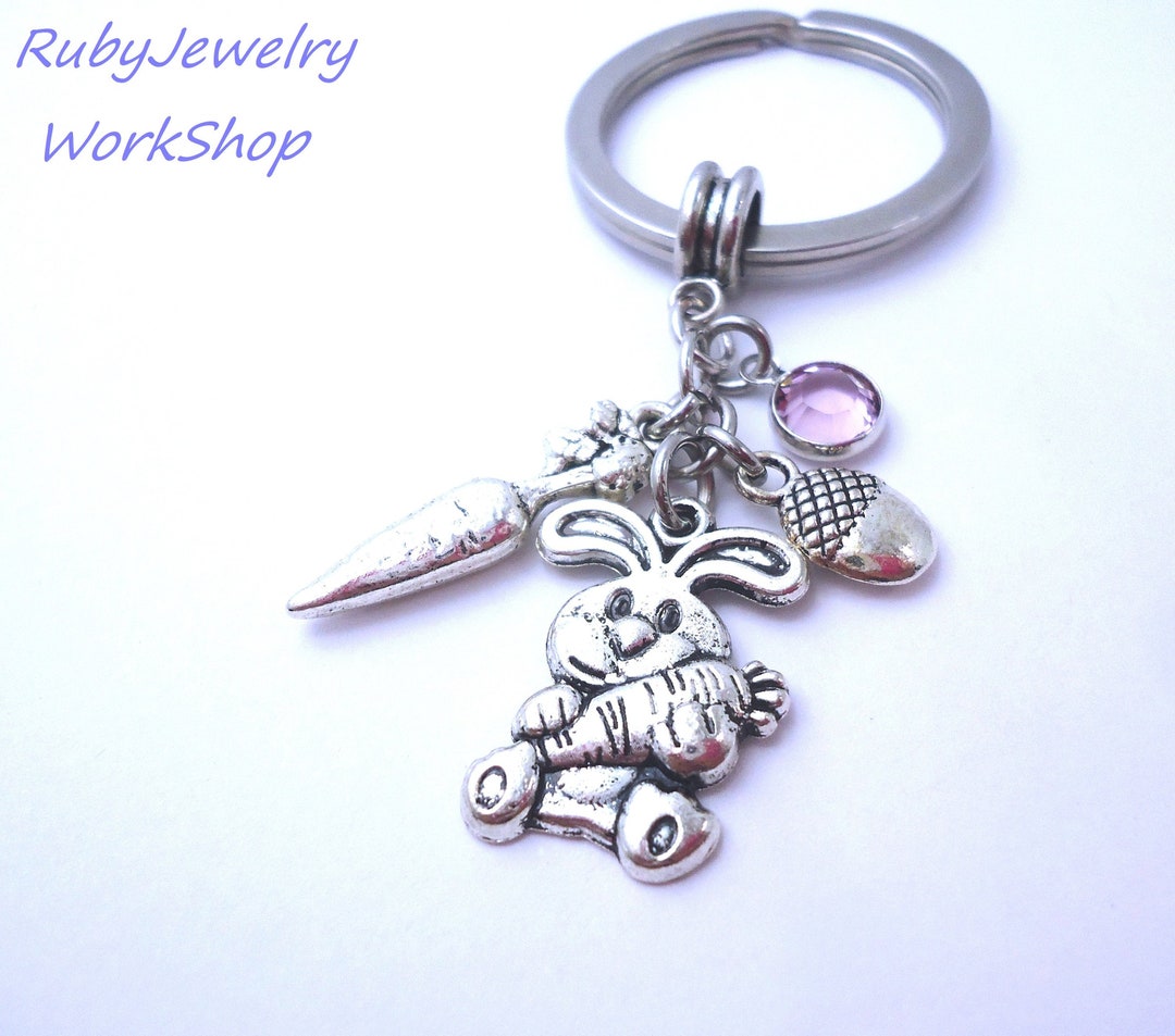 Easter Bunny Key Chain Carrot & Easter Egg Swarovski Birthstone Initial ...