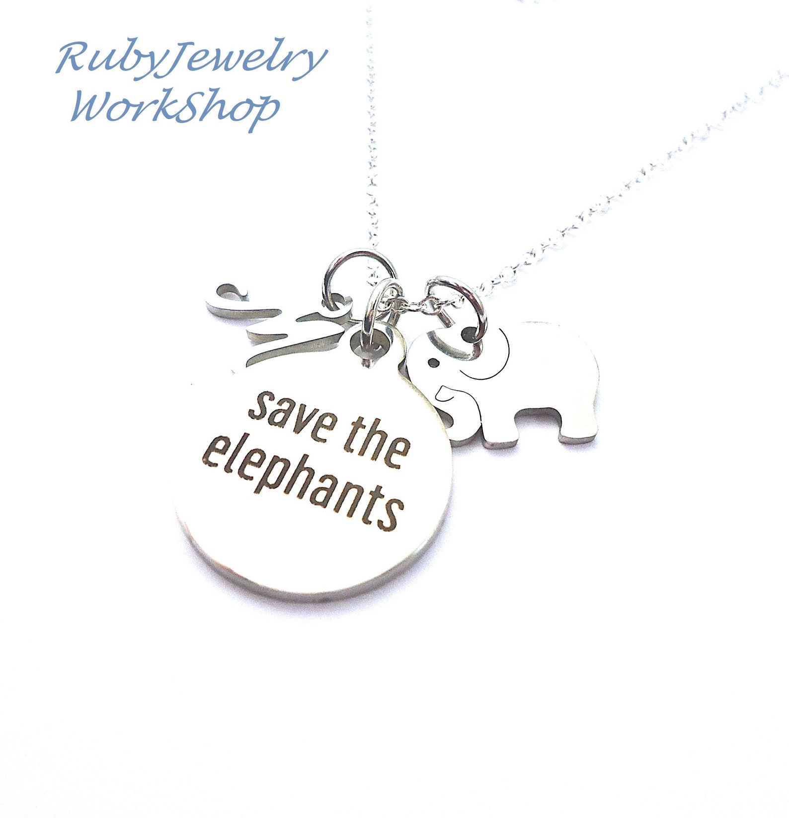 Save The Elephants Chain Necklace Elephant Charm All | Etsy