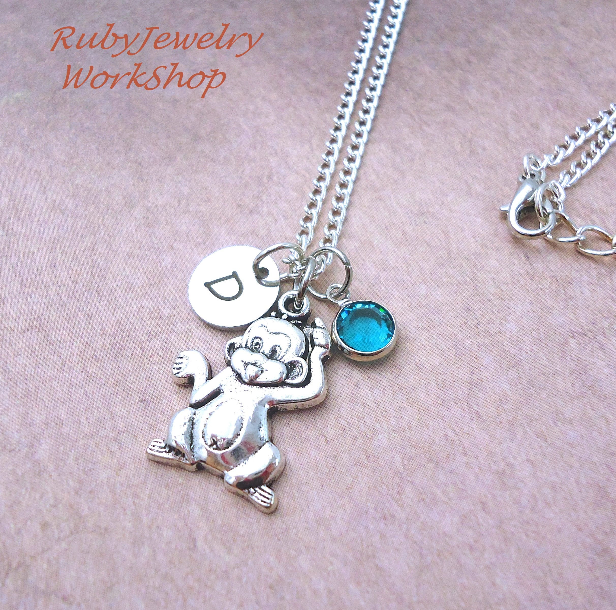 Cute Baby Monkey Chain Necklace-initial Birhtstone Monkey | Etsy