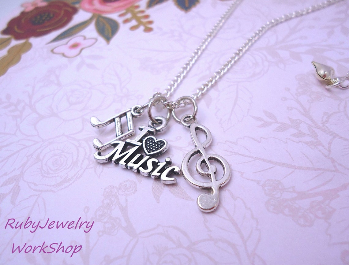 I Love Music Chain Necklace W/ Music Notes Initial | Etsy