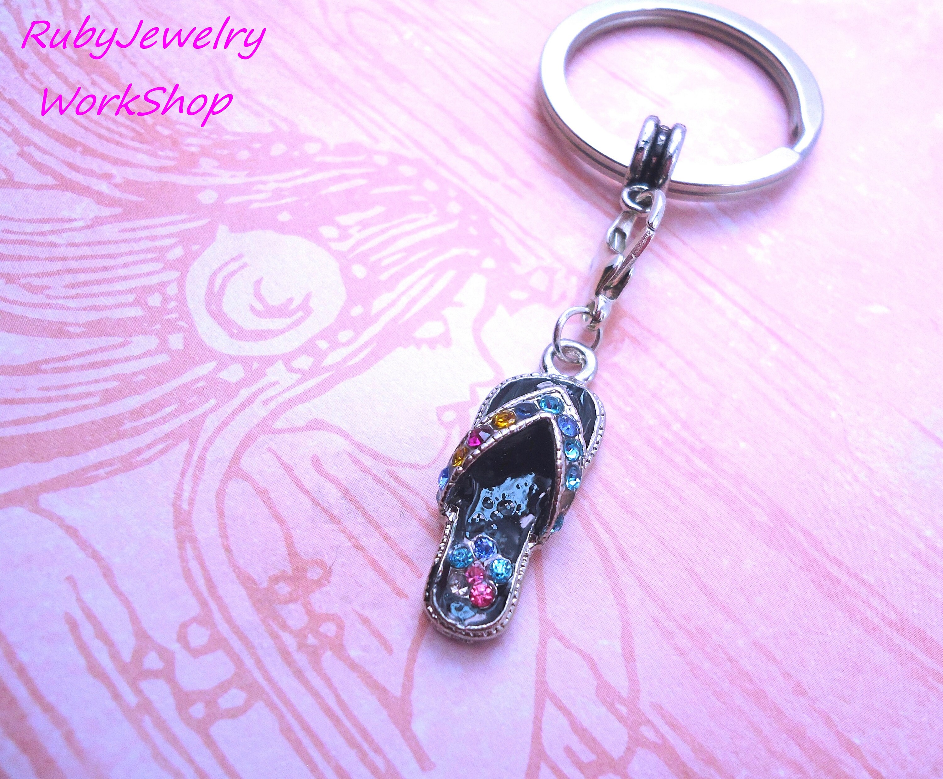 Enamel Crystal Flip Flop Kay Chain-summer Time Beach Ocean - Etsy Singapore
