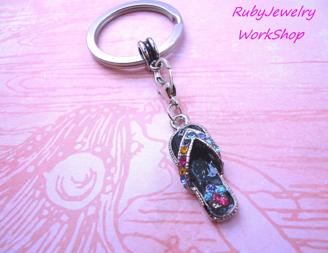 Enamel Crystal Flip Flop Kay Chain-summer Time, Beach Ocean Sea ...