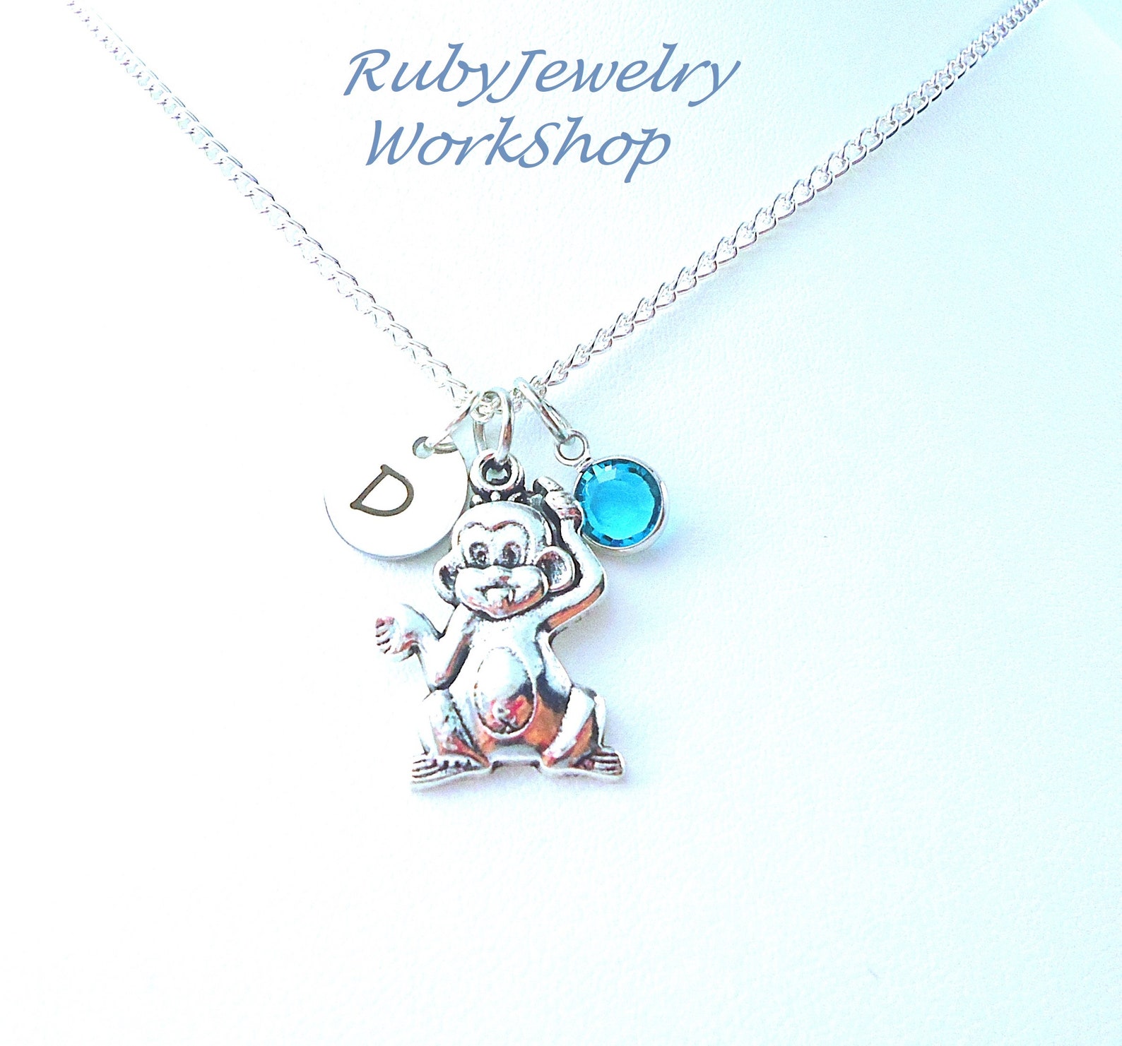 Cute Baby Monkey Chain Necklace-initial Birhtstone Monkey | Etsy