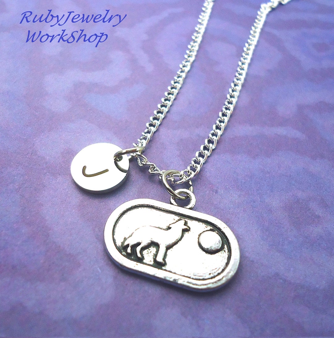 Howling Wolf Chain Necklace Initial Birthstone Wolf Charm - Etsy