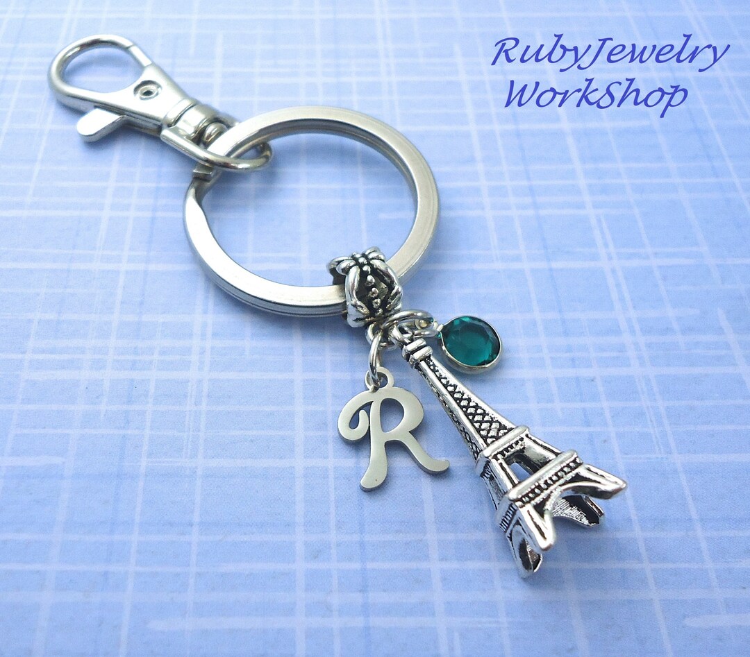 Eiffel Tower Key Chain Initial & Birthstone tower Charm, Eiffel Tower ...