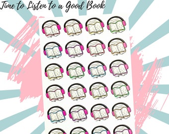 Audio Book Stickers READING, Quarter Box Label Planner Stickers Dash or ...
