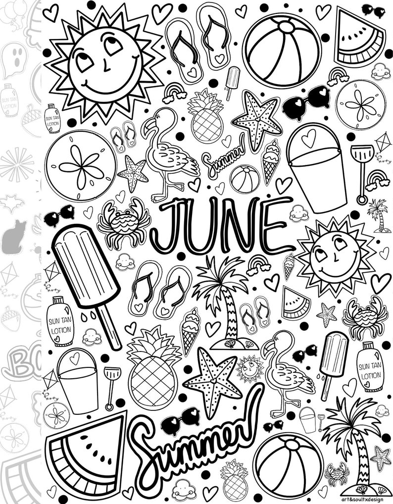 Summer Coloring Pages: June, July, August Designs (printable PDF ...