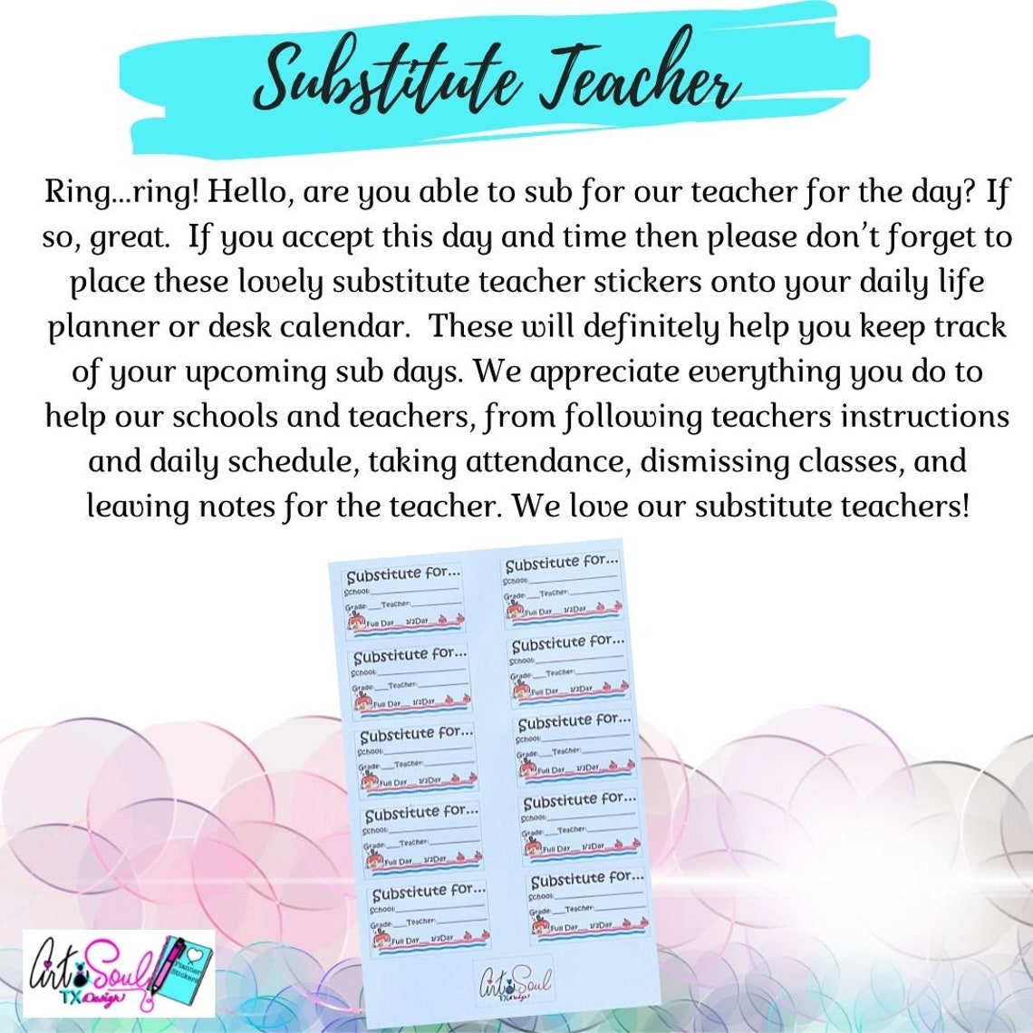 Substitute Teacher Planner Stickers Substitute Teacher - Etsy