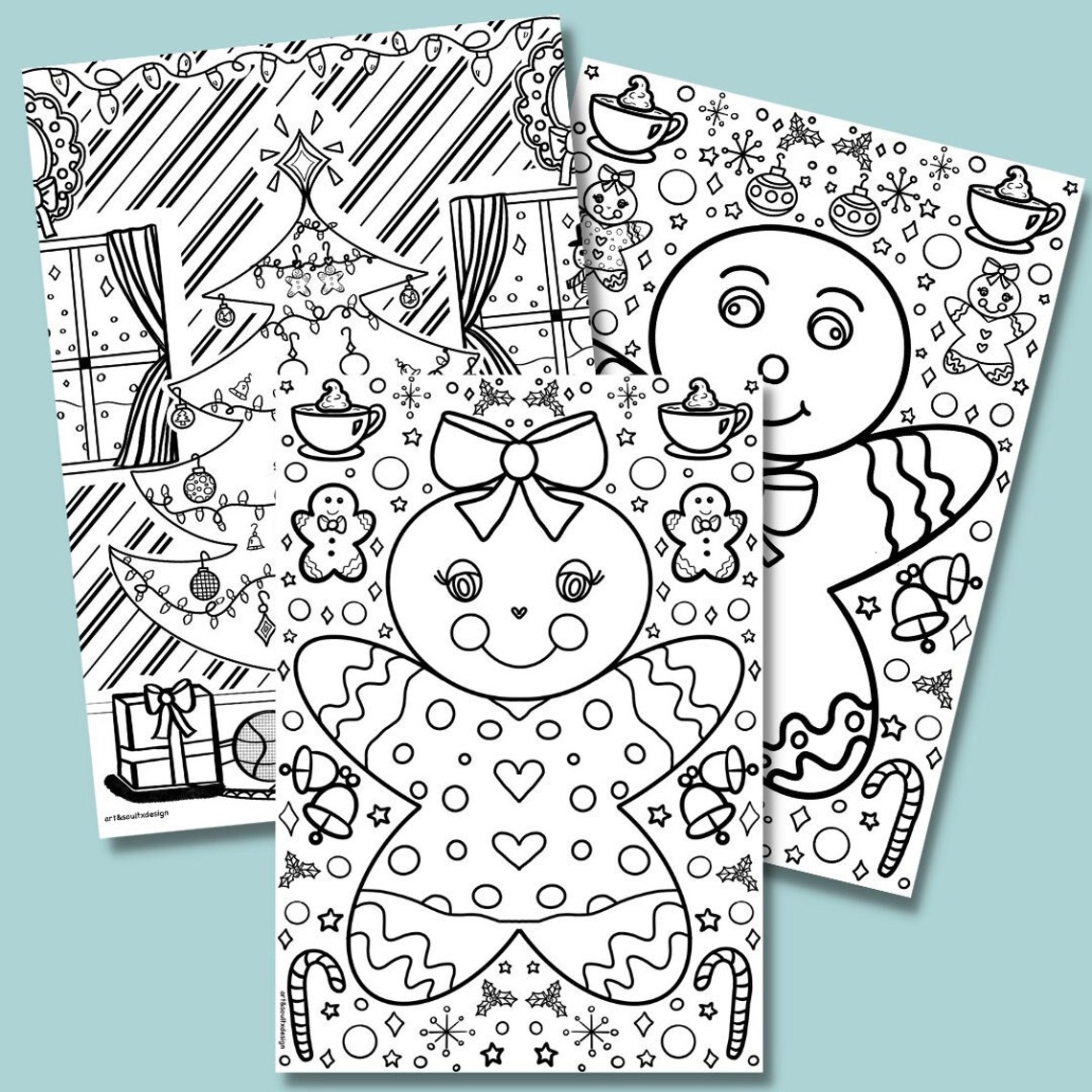 Christmas Coloring Pages: Gingerbread Man & Tree (PDF Download) - Etsy