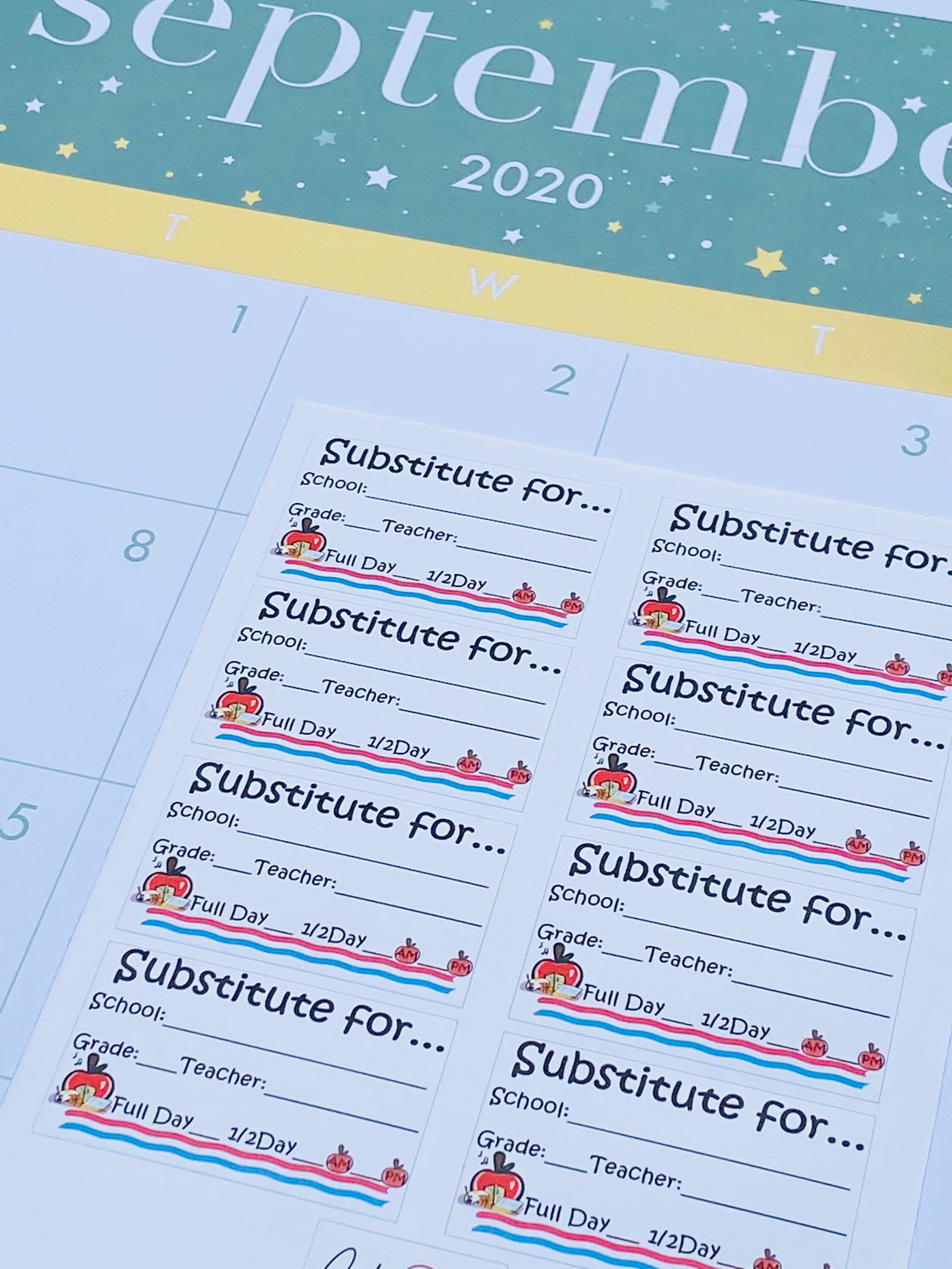 Substitute Teacher Planner Stickers: Classroom Tracker, Desk Calendar ...