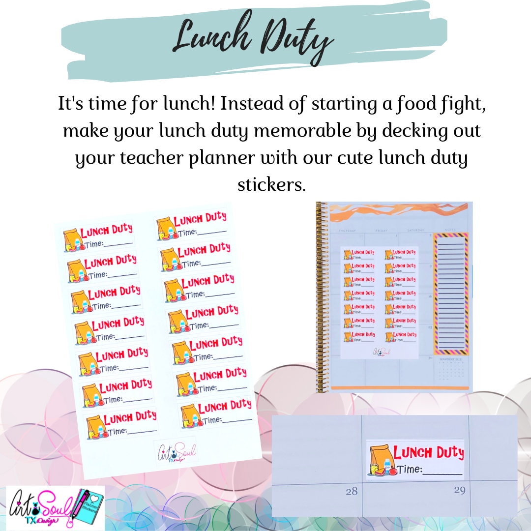 Teacher Lunch Duty Planner Stickers, School Duty Reminder Stickers ...