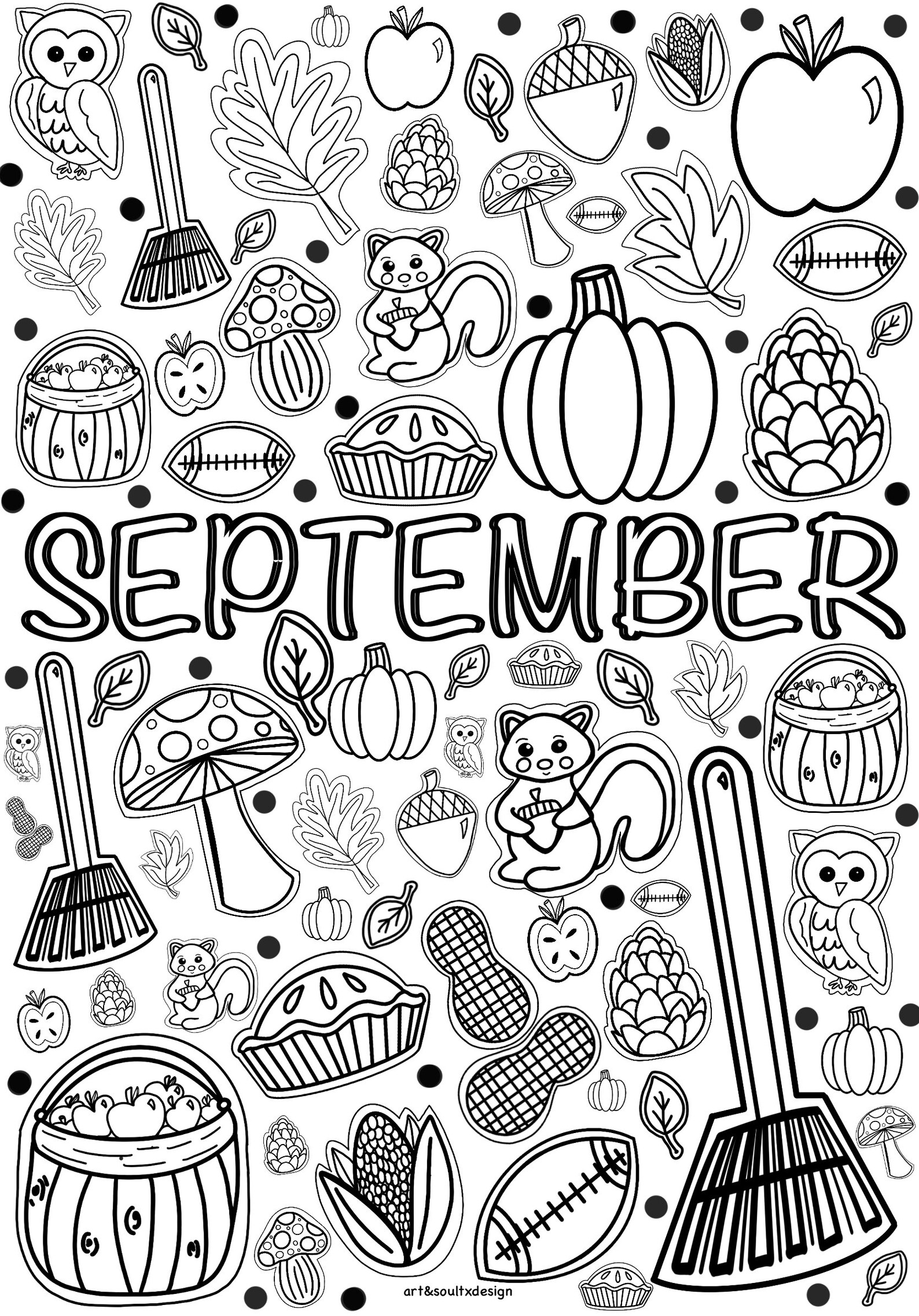 Hand-drawn Fall Coloring Pages, September, October, November, Seasonal ...