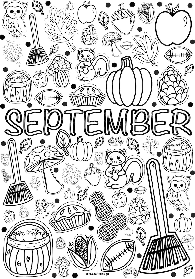 Hand-drawn Fall Coloring Pages, September, October, November, Seasonal ...