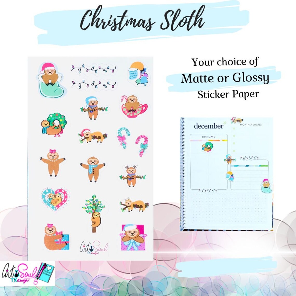 Sloth Christmas Planner Stickers Sloth Gift Hand Drawn - Etsy