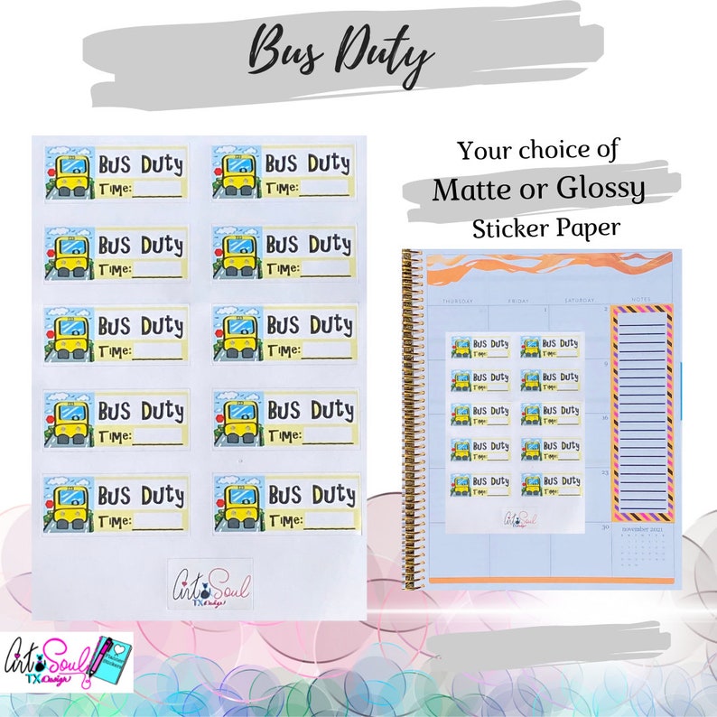 Teacher Bus Duty Planner Stickers, School Duty Reminder Stickers ...