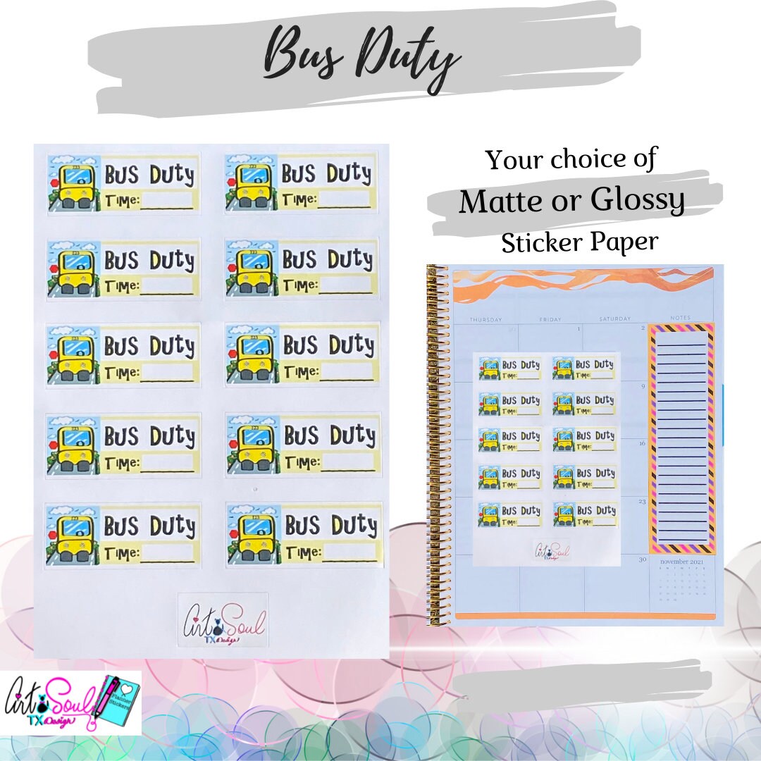 Teacher Bus Duty Planner Stickers, School Duty Reminder Stickers ...