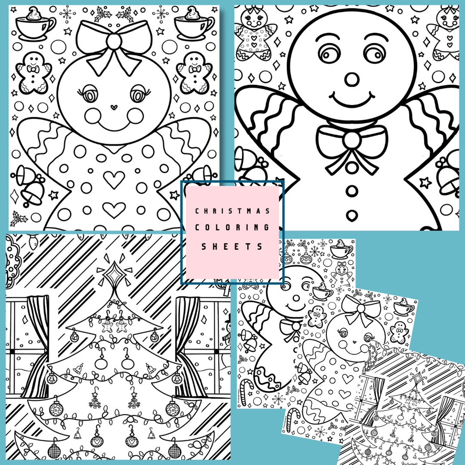Christmas Coloring Pages: Gingerbread Man & Tree (PDF Download) - Etsy