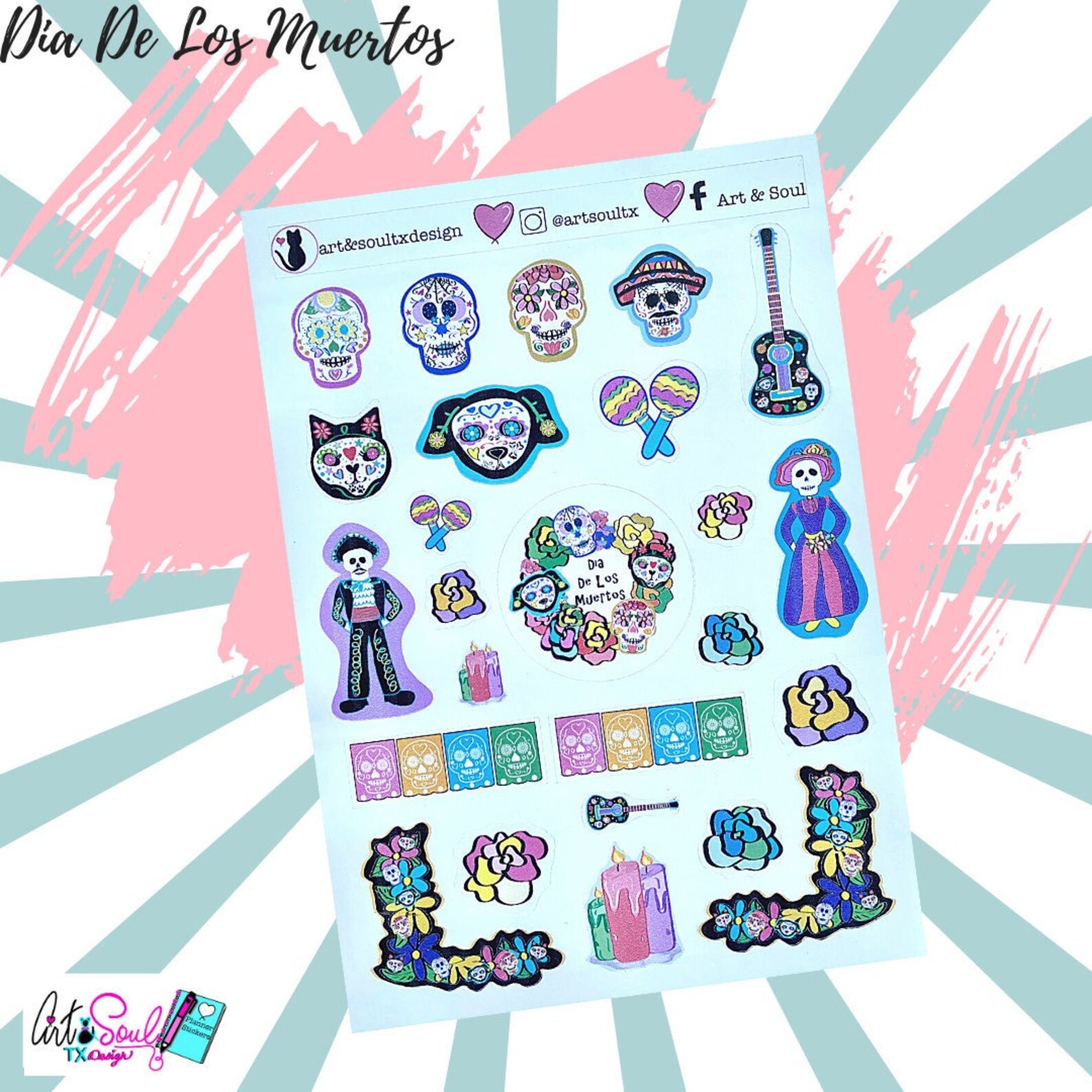 Dia De Los Muertos Planner Stickers: Sugar Skulls, Holiday Stickers - Etsy