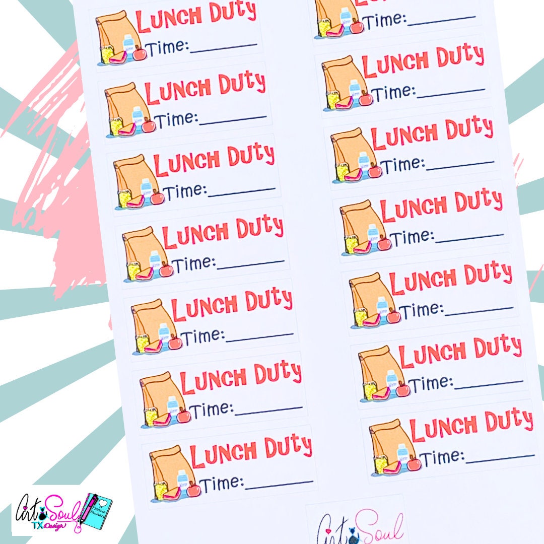 Teacher Lunch Duty Planner Stickers, School Duty Reminder Stickers ...