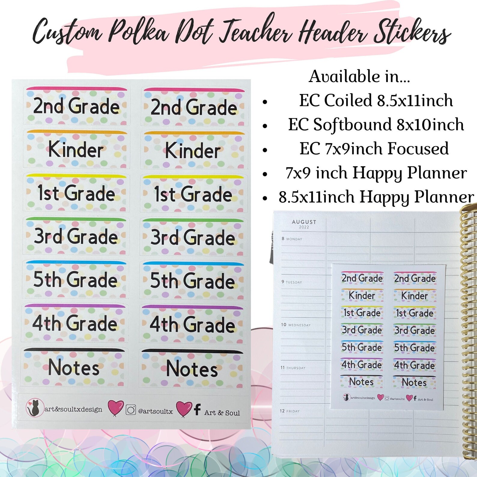 Polka Dot Planner Stickers: Custom Teacher Headers for EC & Happy ...