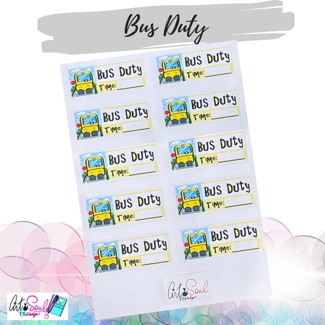 Teacher Bus Duty Planner Stickers, School Duty Reminder Stickers ...