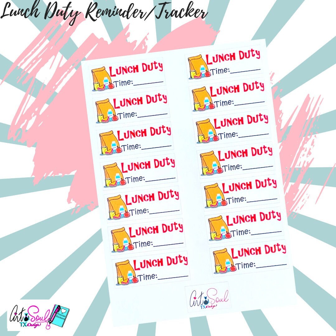 Teacher Lunch Duty Planner Stickers, School Duty Reminder Stickers ...