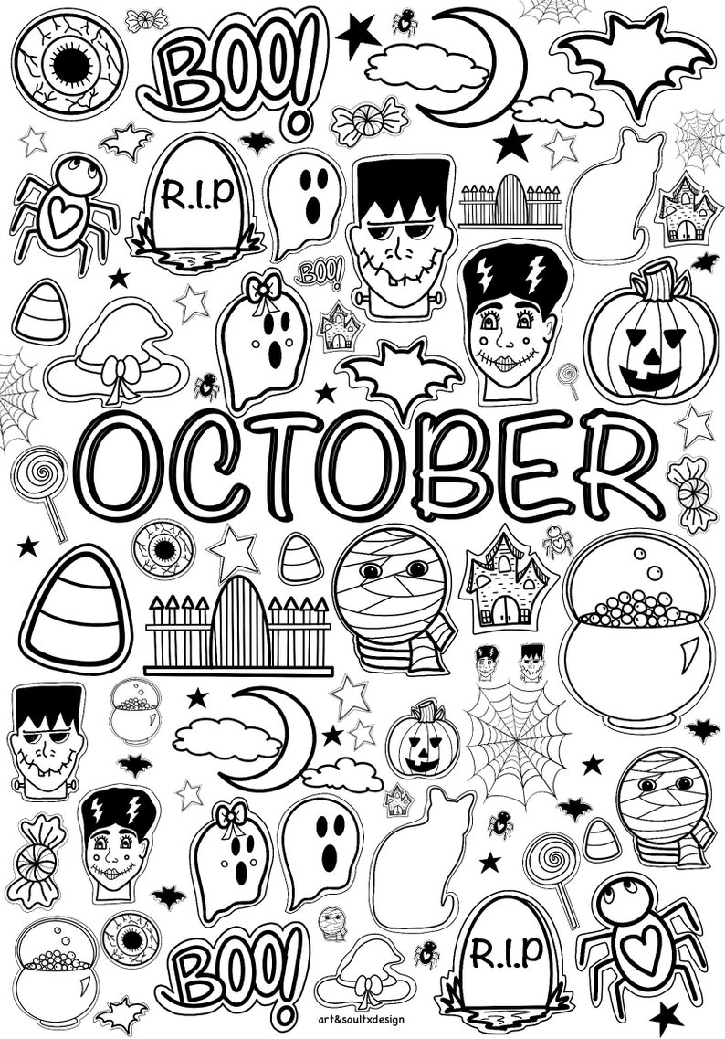 Hand-drawn Fall Coloring Pages, September, October, November, Seasonal ...